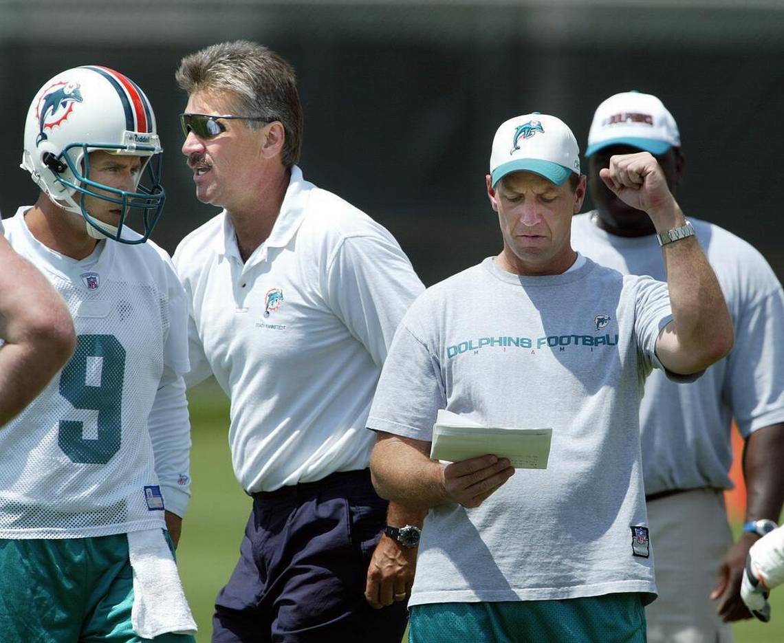 Miami Dolphins offensive line coach Chris Foerster snorts a line